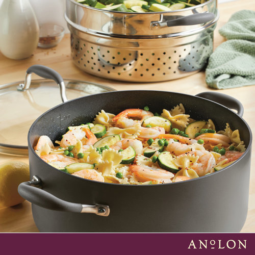 Anolon Advanced Home Hard Anodized Nonstick Wide Stockpot With Steamer Insert Set, 3-Piece,8.5 ...